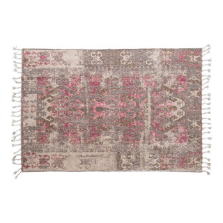 Woven Cotton Distressed Print Rug With Braided Fringe - Contemporary ...