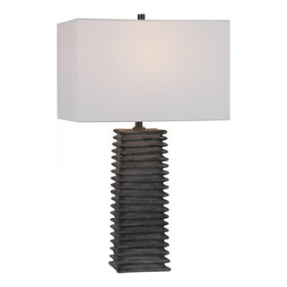 1 Light Rustic Ceramic Table Lamp Deep Ribbed Texture Charcoal Glaze ...