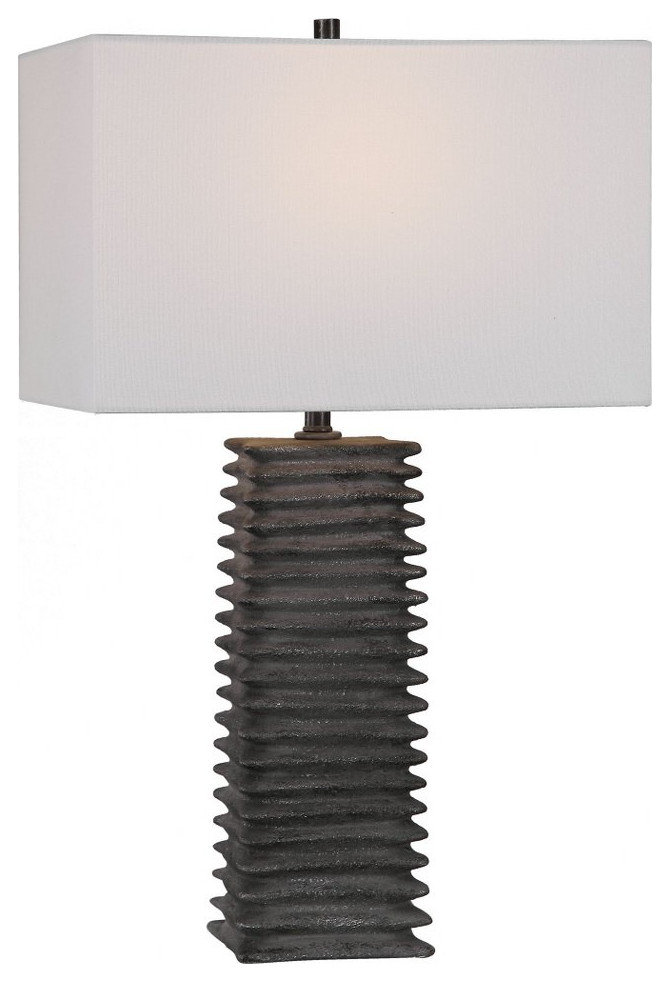 1 Light Rustic Ceramic Table Lamp Deep Ribbed Texture Charcoal Glaze ...