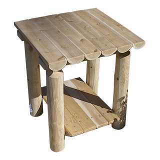 Rustic White Cedar Log Two-Tiered End Table - Rustic - Outdoor Side ...