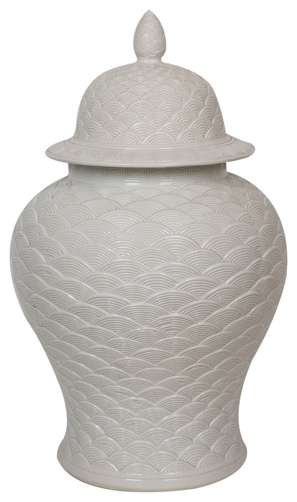 White Carved Sea Wave Temple Jar - Asian - Decorative Jars And Urns ...