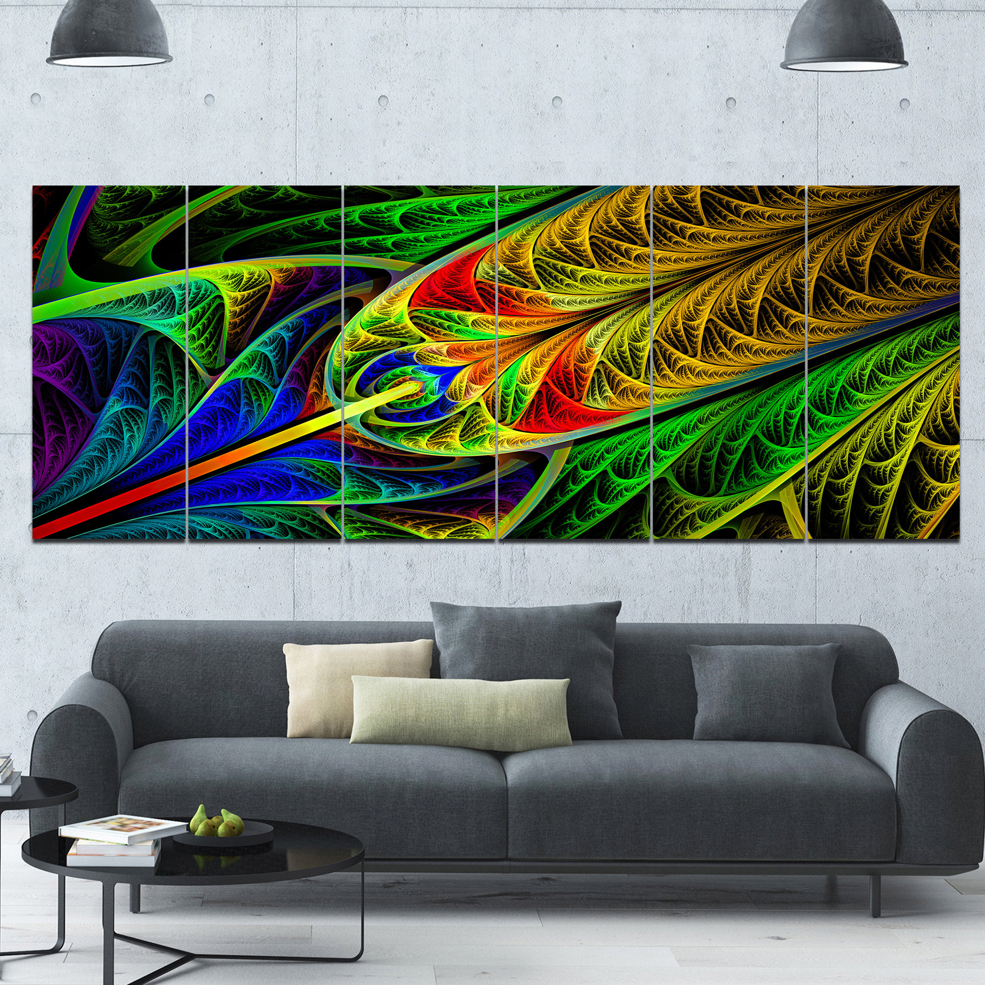 Stained Glass with Glowing Designs, Multipanel Abstract Wall Art Canvas ...