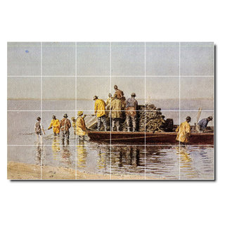 Thomas Eakins Waterfront Painting Ceramic Tile Mural #347, 36" Wide x 24" High - Contemporary ...