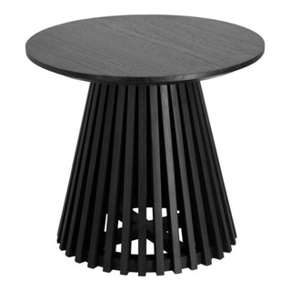 Round Black Teak Wood Pedestal Side Table | La Forma Irune - Transitional - Side Tables And End ...