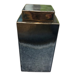 Appealing Ceramic Covered Jar, Gold And Gray - Contemporary ...