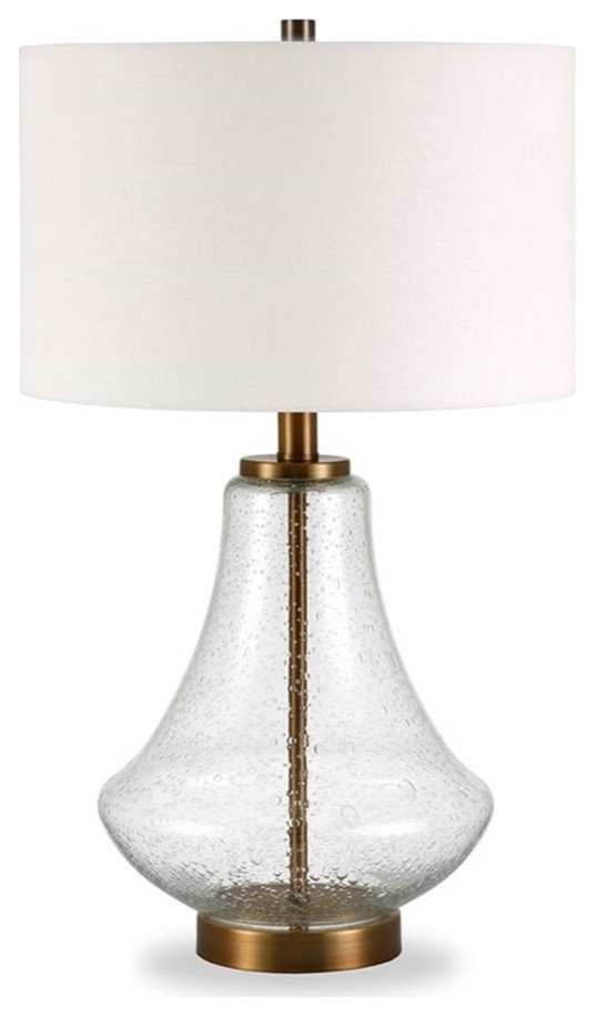 Maklaine Modern Farmhouse Table Lamp with Seeded Glass Shade in Black ...