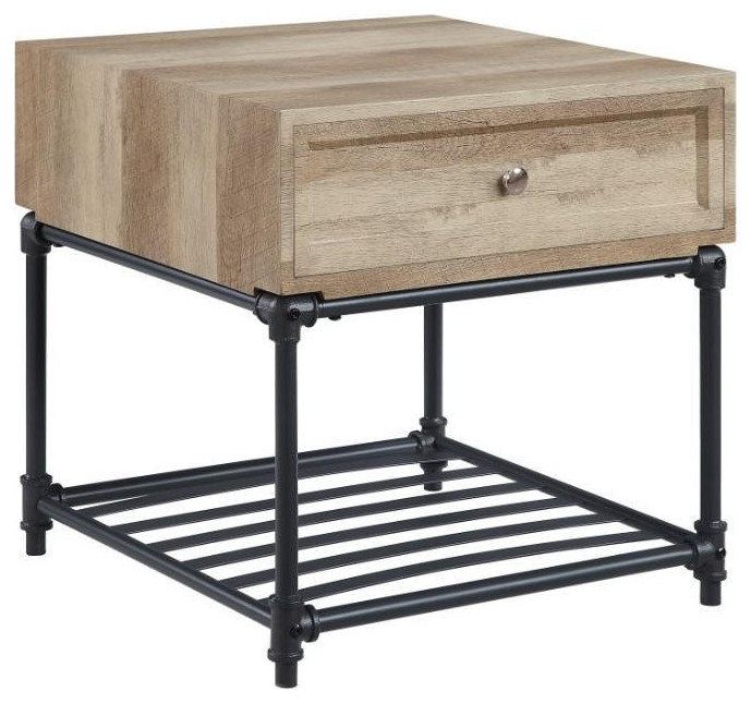 ACME Brantley End Table, Oak & Sandy-Black Finish - Industrial - Side ...