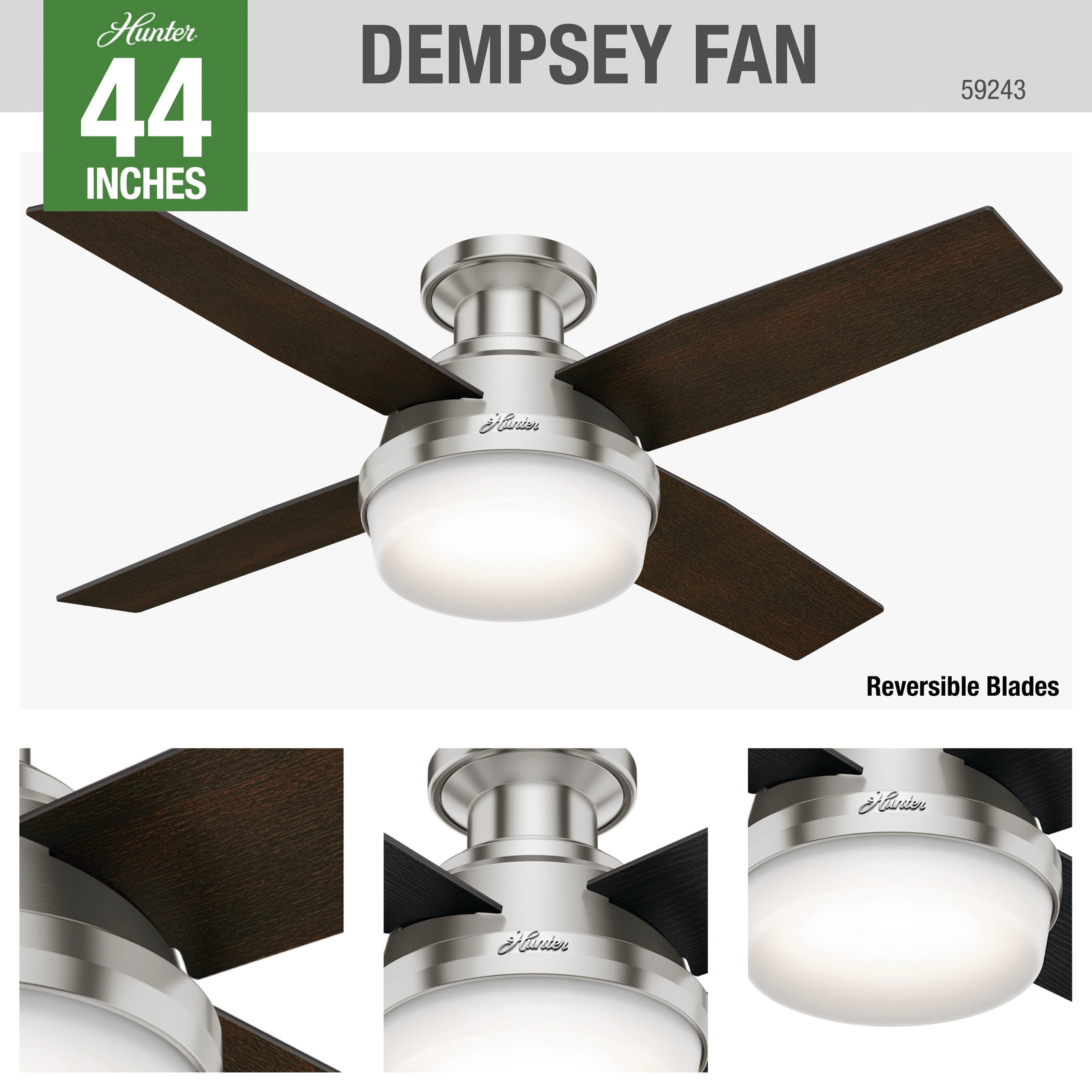 Hunter Fan Company 44" Dempsey Low Profile Ceiling Fan With Light ...