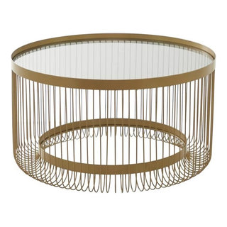 Contemporary Gold Metal Coffee Table with Clear Glass Top, Unique Wire ...