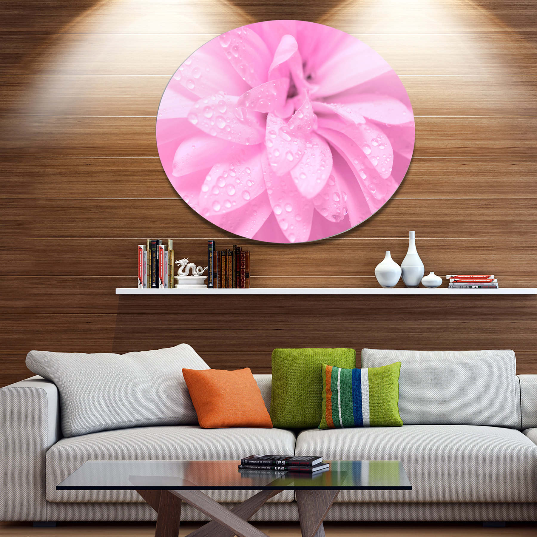 Abstract Pink Flower With Petals, Floral Disc Metal Artwork, Disc of 36 ...