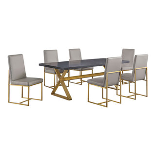Conway 7-piece Rectangular Dining Set Dark Walnut and Aged Gold ...