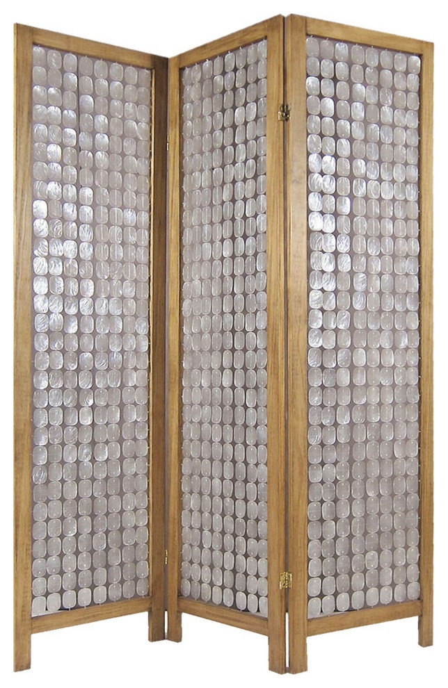 54" X 1.5" X 71" Handcrafted Clear Capiz Shell Screen - Beach Style ...