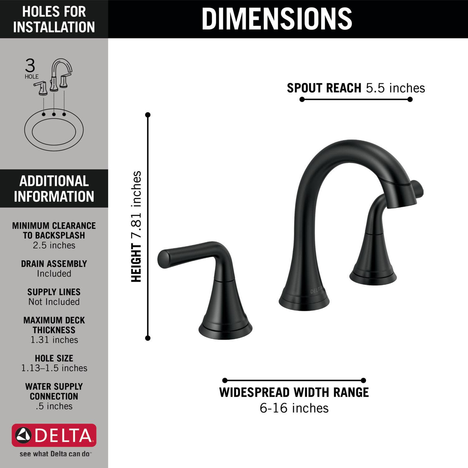 Delta 3533LF-PDMPU Kayra 1.2 GPM Widespread Pull Down Bathroom ...