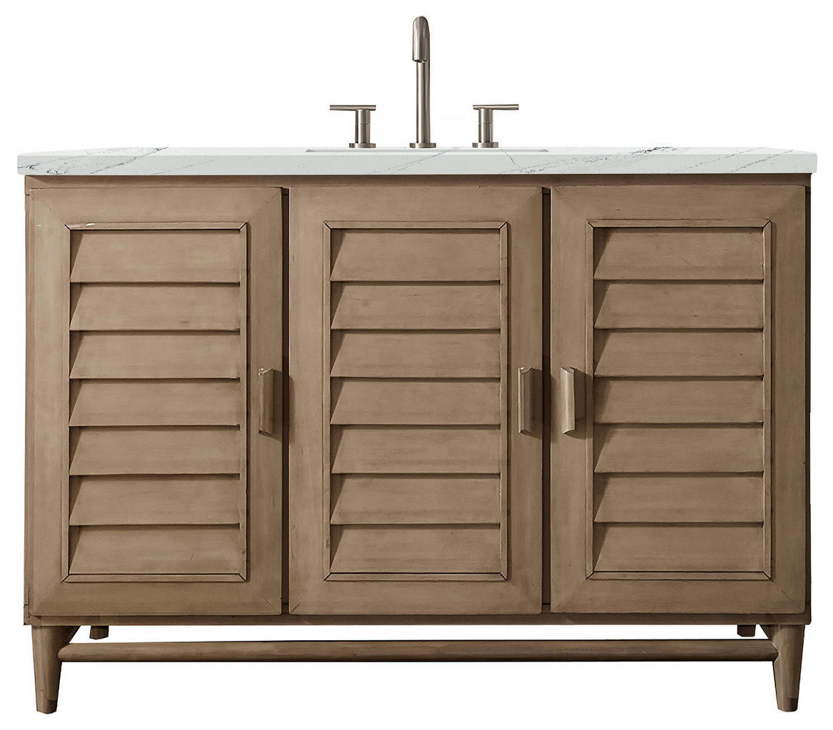 Portland 48" Single Vanity Whitewashed Walnut w/ 3 CM Ethereal Noctis ...