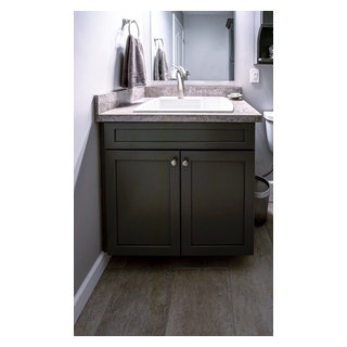 Powder Room with Waypoint Gray Vanity and Linen Cabinet w/ Laminate ...