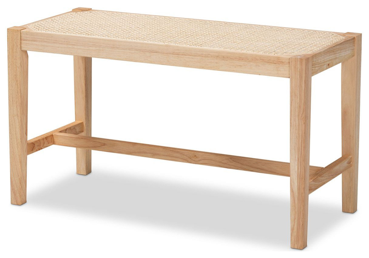 Baxton Danyl Mid-Century Modern Oak Brown Wood and Rattan Accent Bench ...