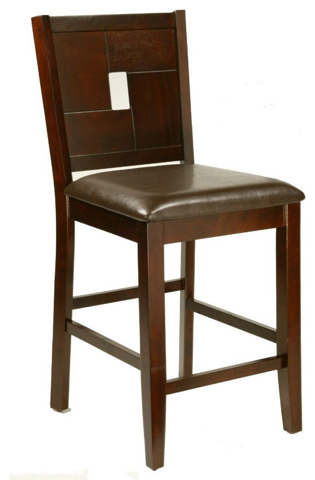 Counter Height Pub Chair With Leather Upholstery, Set of 2, Brown ...
