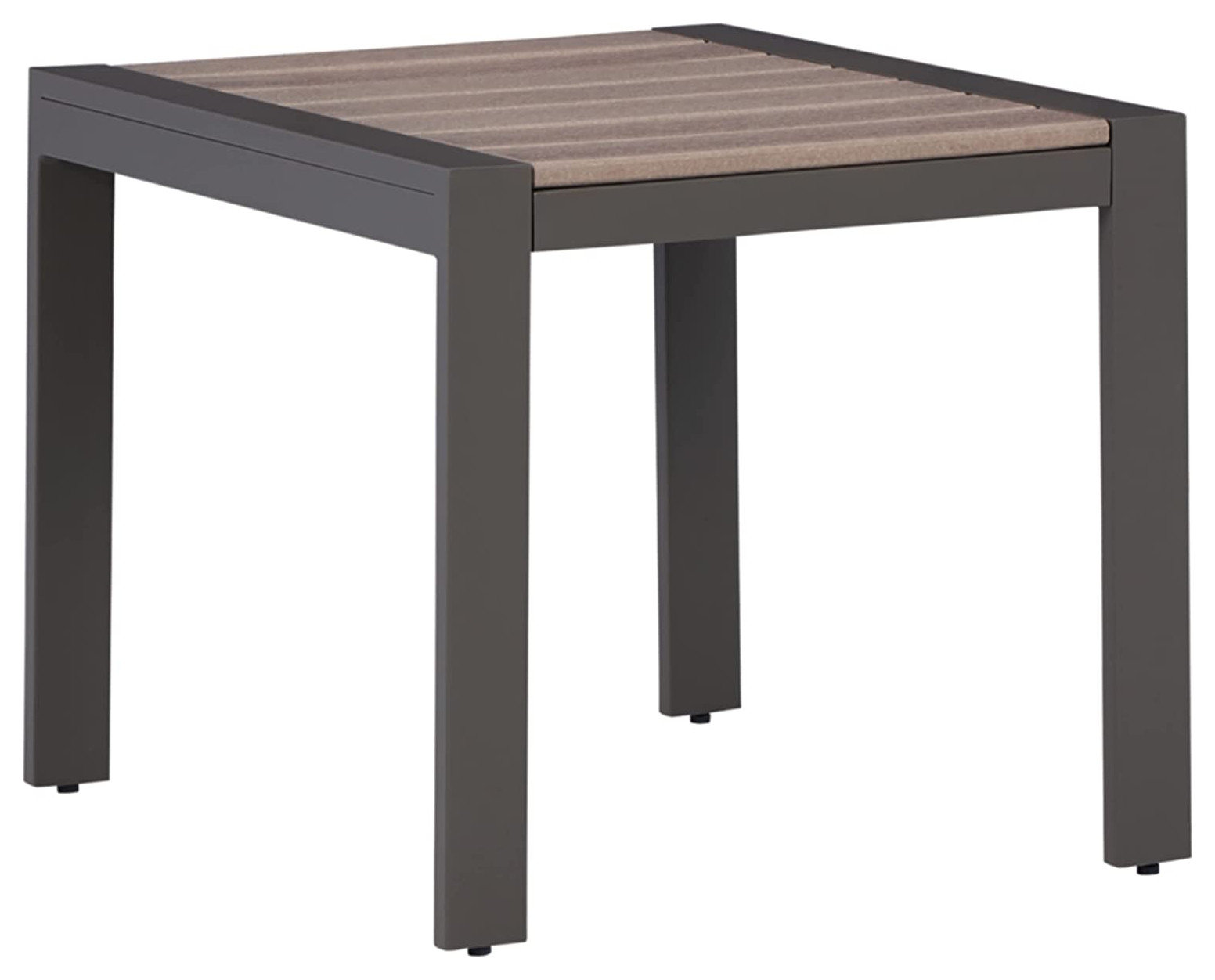 Outdoor End Table, Aluminum Frame With Slatted Wooden Look HDPE Top ...