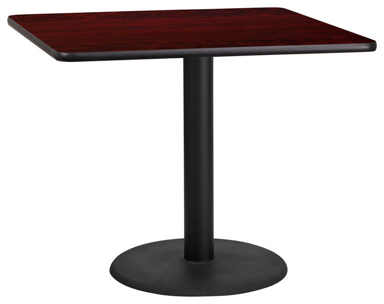 Flash 36'' Square Laminate Table Top/24'' Round Base, Mahogany ...