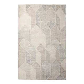 Kolt 8x10 Neutral Geometric Patterned Wool Area Rug - Contemporary ...