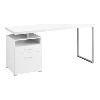 24" White and Silver Computer Desk With 2-Drawers - Contemporary ...