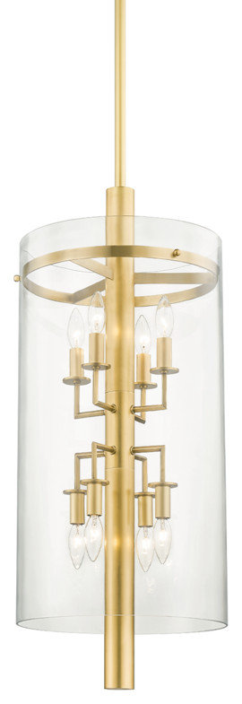 Baxter 8 Light Pendant in Aged Brass with Clear Glass Shade ...