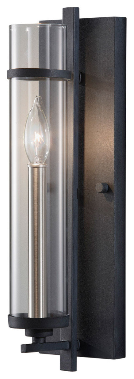 Ethan One Light Wall Sconce in Antique Forged Iron / Brushed Steel ...