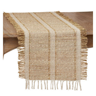 Natural Table Runner With Asiatic Grass Design, 16"x90" - Beach Style ...