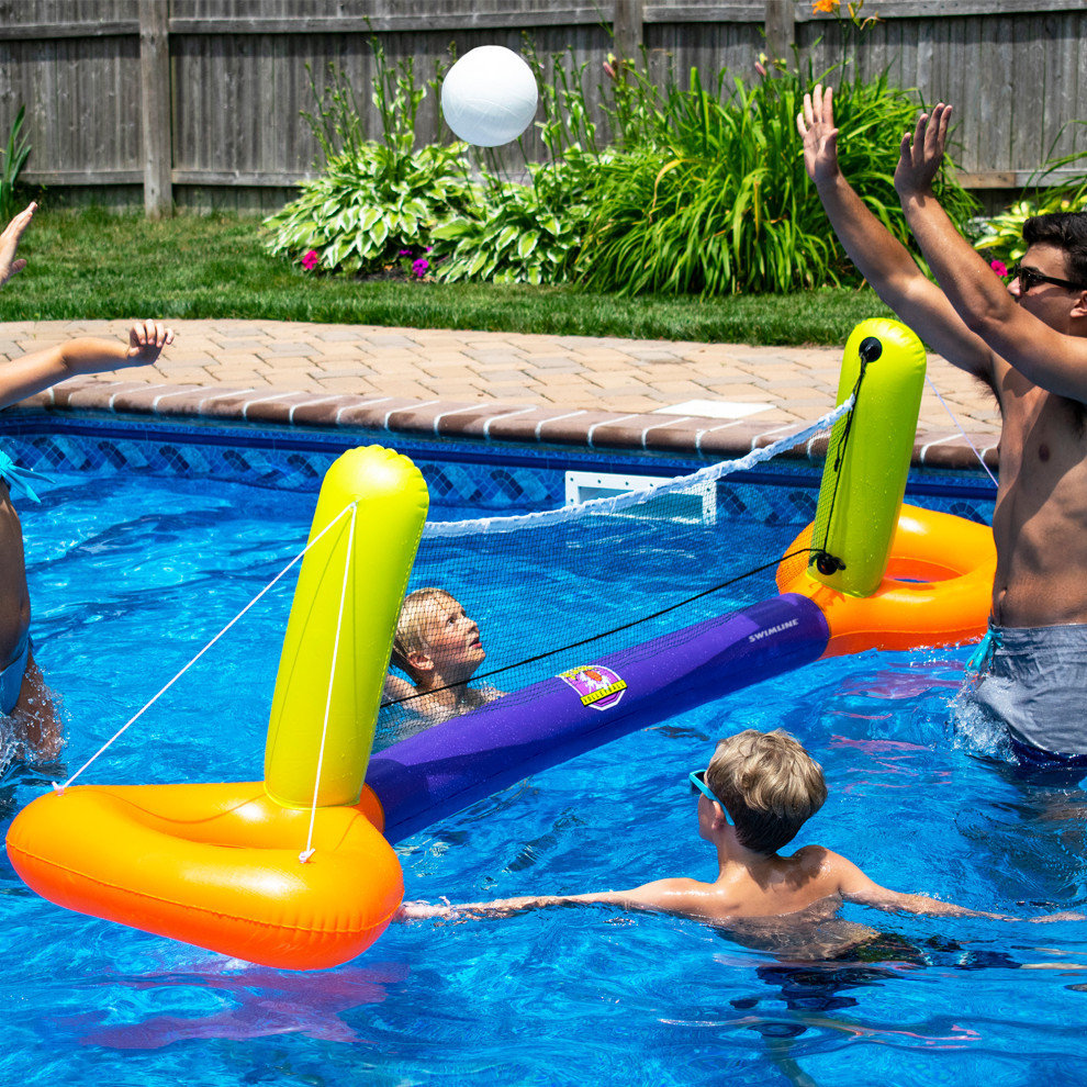 Inflatable Orange and Yellow Splash Volleyball Game Pool Float 11.5 ...