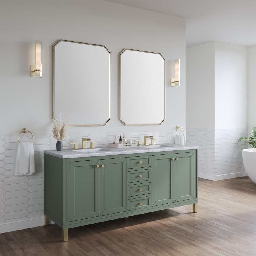 72 Inch Modern Farmhouse Green Double Sink Bathroom Vanity Marble ...