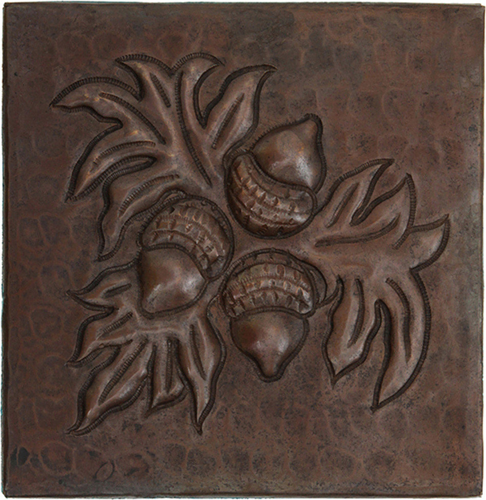 Hand Hammered Acorn Design Copper Tile (TL300), 12x12 - Rustic - Wall ...