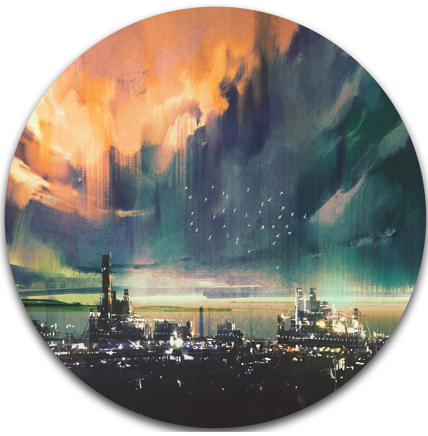 Abstract Sci-Fi City Watercolor, Photography Round Wall Art, Disc of 23 ...