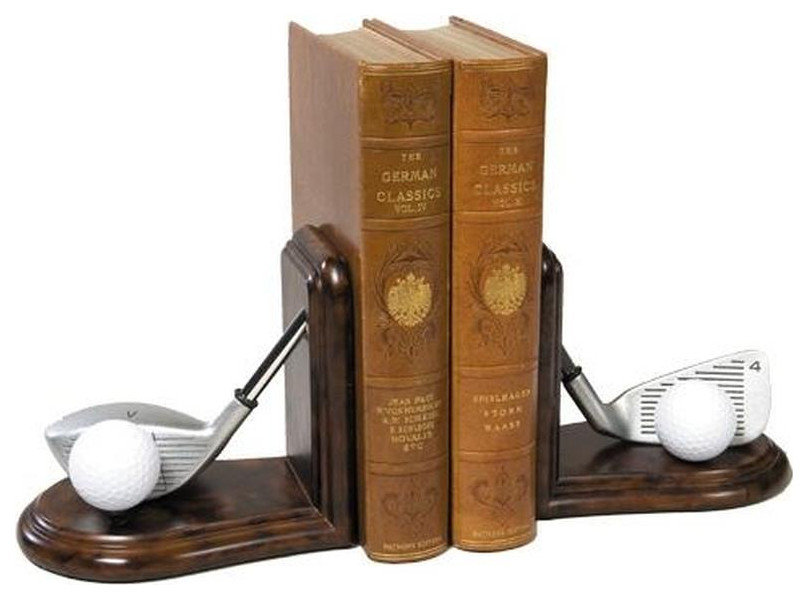 Bookends Bookend Golf Lodge Driver and Four Iron Club Chocolate Silver ...