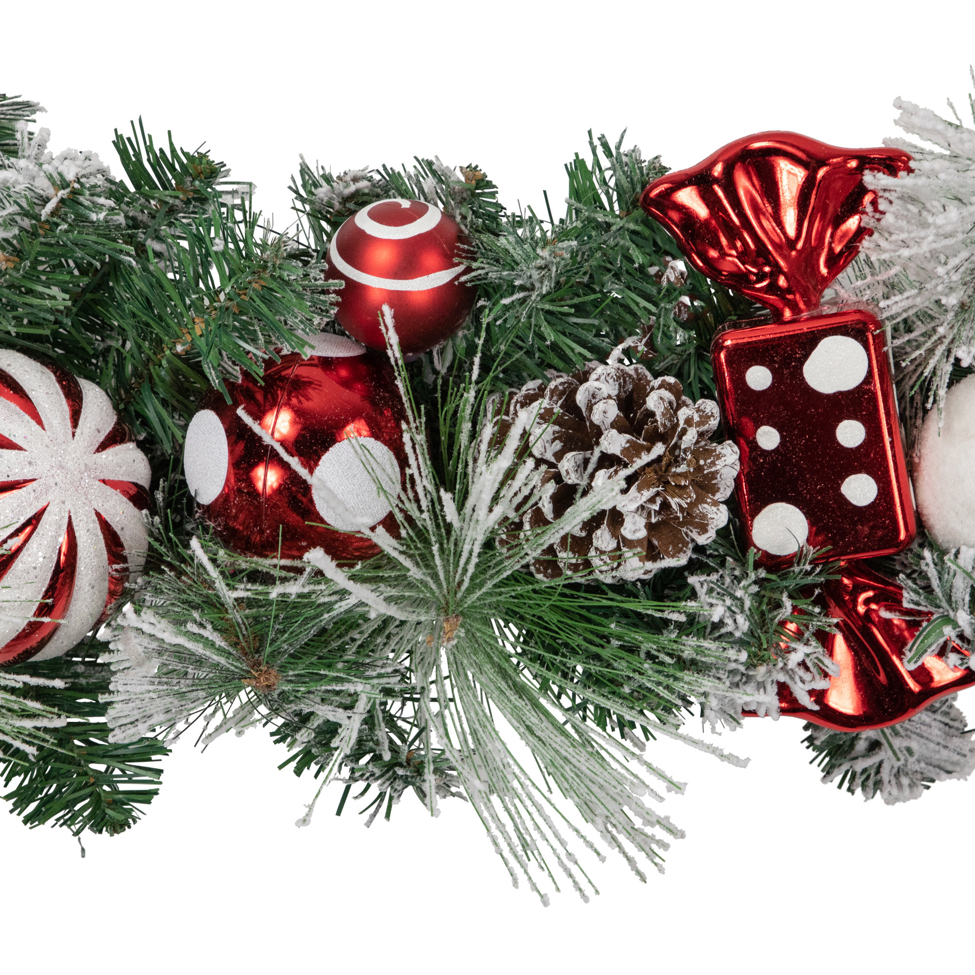 6' Flocked Pine Artificial Christmas Garland with Candy Ornaments and ...