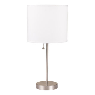 Acme Set of 2 Table Lamp in White Shade and Brush Silver Finish 40042 ...