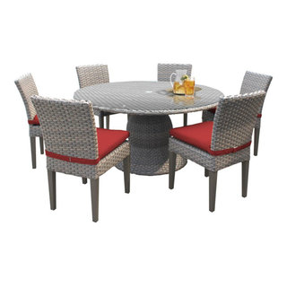 Florence 60 Inch Outdoor Patio Dining Table With 6 Armless Chairs ...