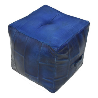 Geometric Handmade Leather Square Pouf 16"x16"x16"(Recycled Foam ...