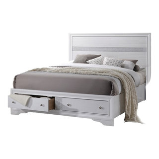 Matrix Traditional Style King Size Storage Bed in White made with Wood ...
