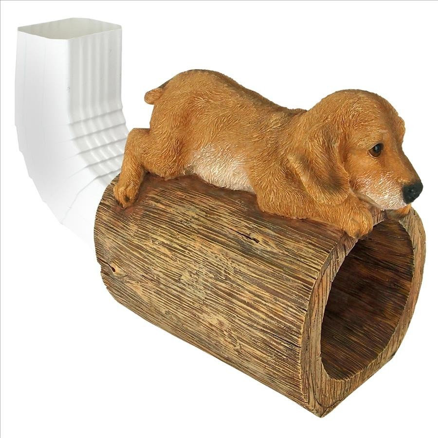 Golden Retriever On Log Rain Gutter - Contemporary - Garden Statues And ...
