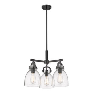 Innovations Newton Bell 3-Light 7" Stem Pendant, Matte Black/Seedy ...