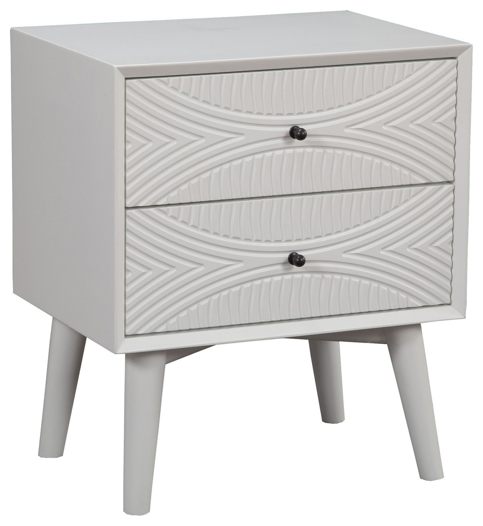 White Groovy 1 Drawer Wood Nightstand, 26" Hx22" Wx16" D - Midcentury ...