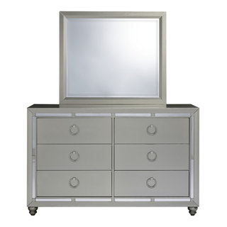 58" Silver Solid Wood Six Drawer Double Dresser - Traditional ...