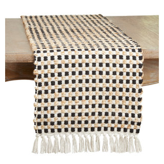Weave Table Runner With Checker Design, Black, 14"x72", 14"x72" - Beach ...