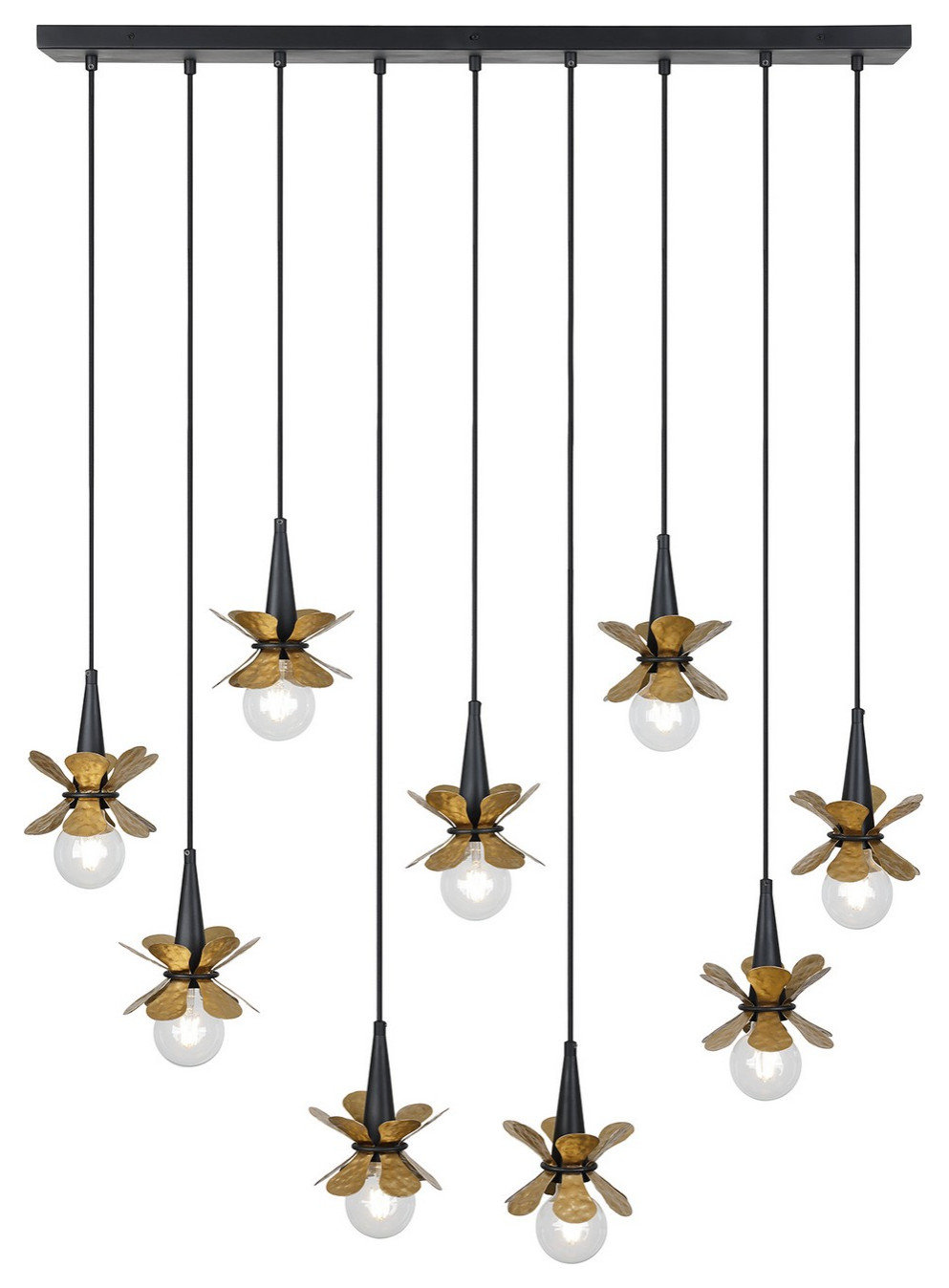 Portinatx Nine Light Linear Chandelier in Satin Black with Hammered ...