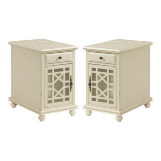 Home Square Elegant Chairside Table in Power Antique White - Set of 2 ...