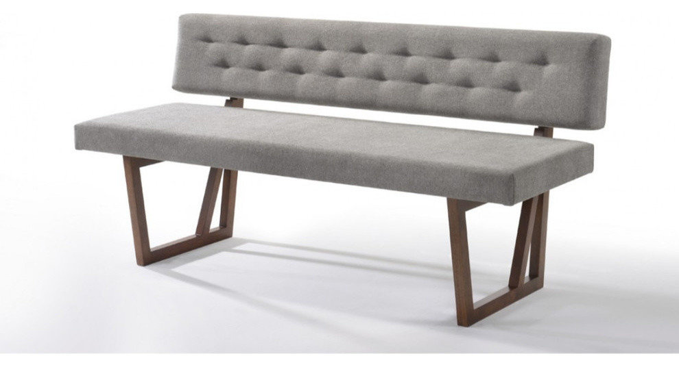 Benzara BM187484 Upholstered Dining Bench with Wood Feet, Gray & Walnut ...
