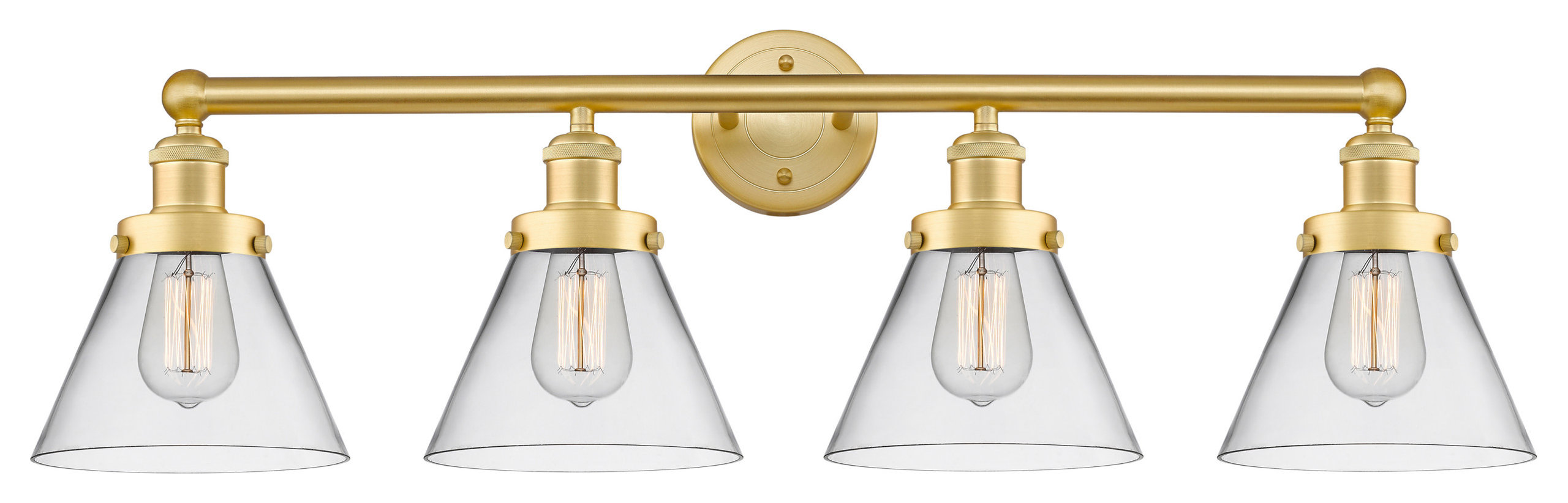 Large Cone 4-Light 35" Bath Vanity Light, Satin Gold Finish ...