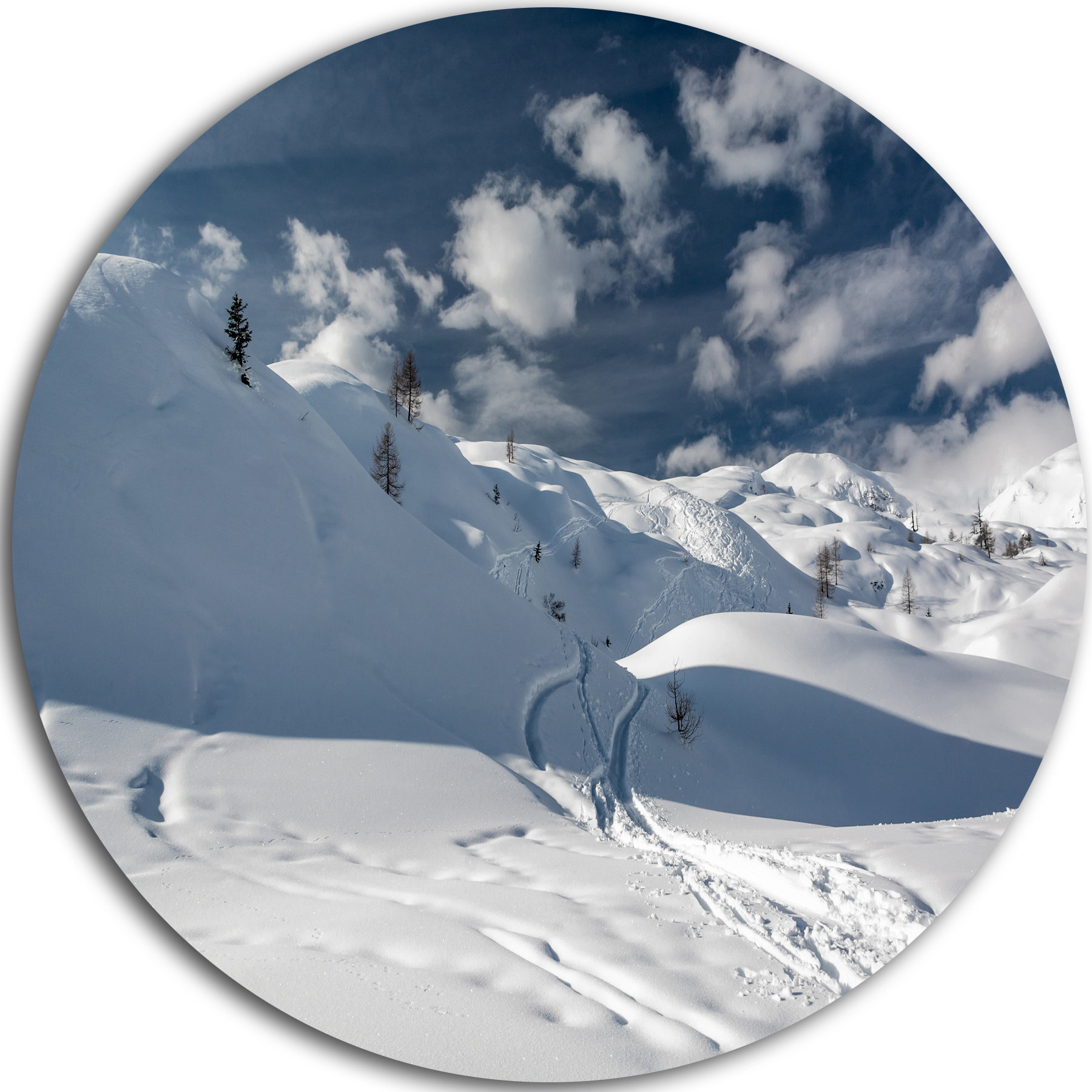 Ski Tracks On A Slope, Landscape Photo Disc Metal Wall Art, Disc of 23 ...