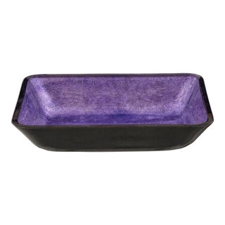 Eden Bath EB_GS81 Rectangular Purple Foil Glass Vessel Sink with Black ...