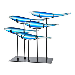 5 Blue Fish Handcrafted Art Glass Figurine - Beach Style - Decorative ...